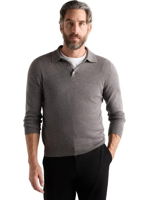 Quince Mongolian Cashmere Polo Sweater - Elk Brown
