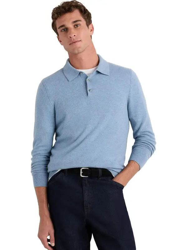 Quince Mongolian Cashmere Polo Sweater - Faded Denim