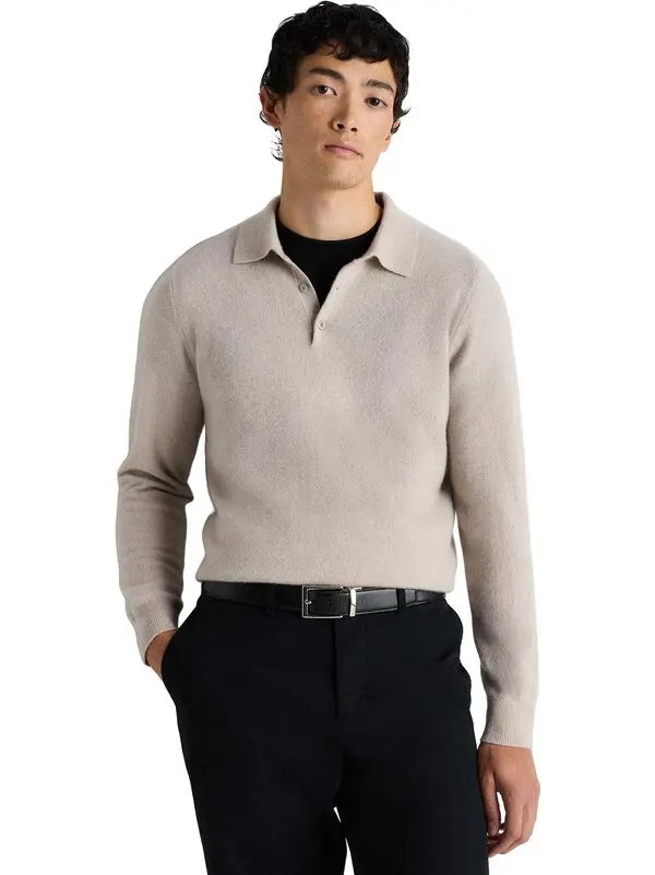 Quince Mongolian Cashmere Polo Sweater - Heather Cloud Beige