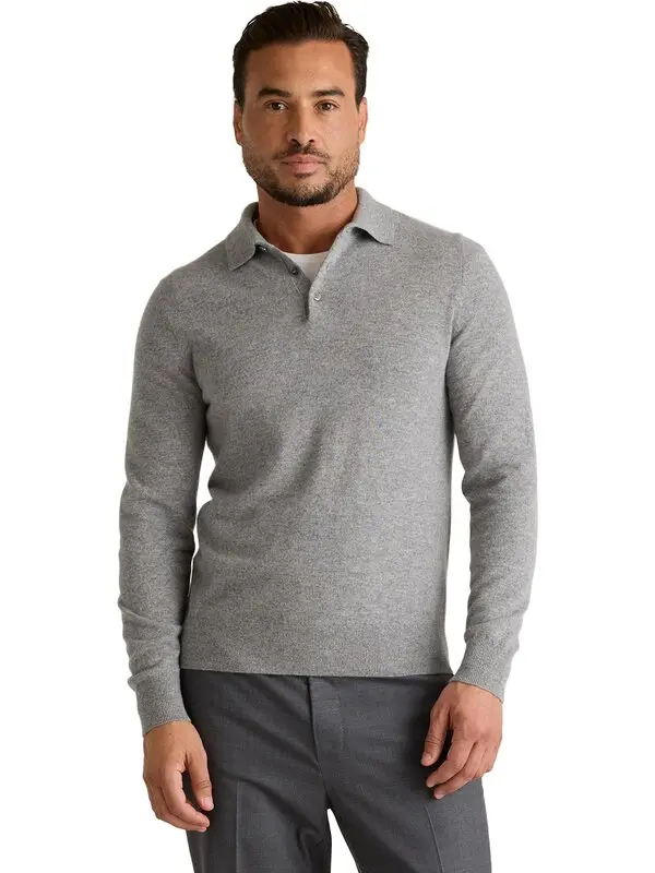 Quince Mongolian Cashmere Polo Sweater - Heather Grey