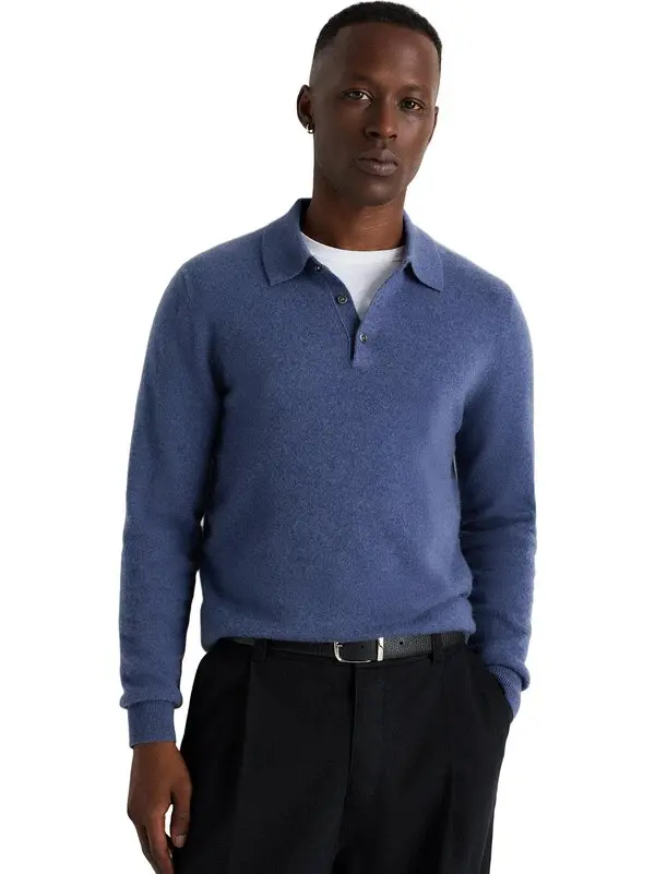 Quince Mongolian Cashmere Polo Sweater - Heather Storm Blue
