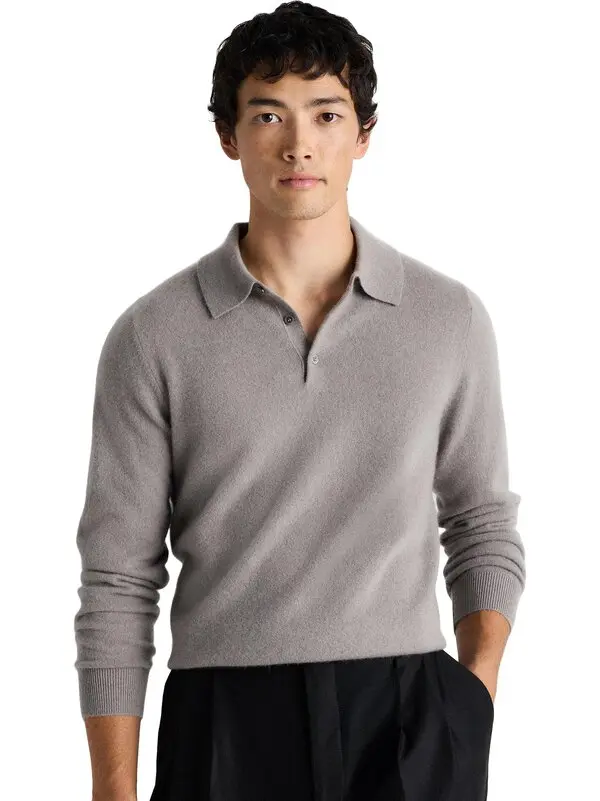 Quince Mongolian Cashmere Polo Sweater - Morel Grey