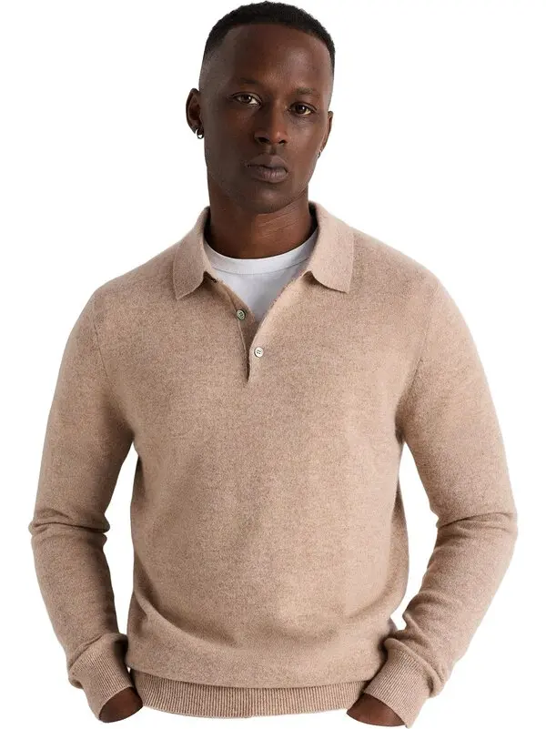 Quince Mongolian Cashmere Polo Sweater - Oatmeal