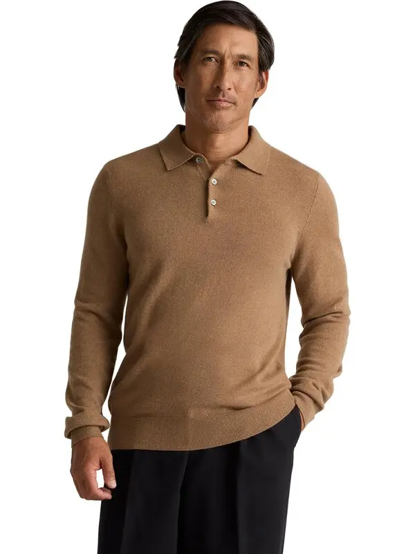 Quince Mongolian Cashmere Polo Sweater - Teak