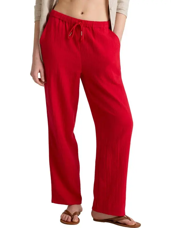 Quince Organic Cotton Gauze Straight Leg Pants - Wild Cherry