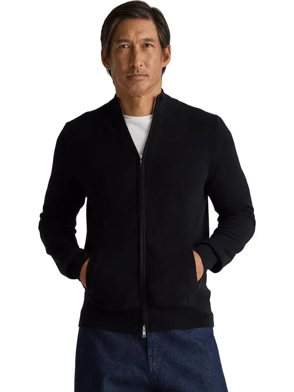Quince Mongolian Cashmere Full Zip Sweater - Black