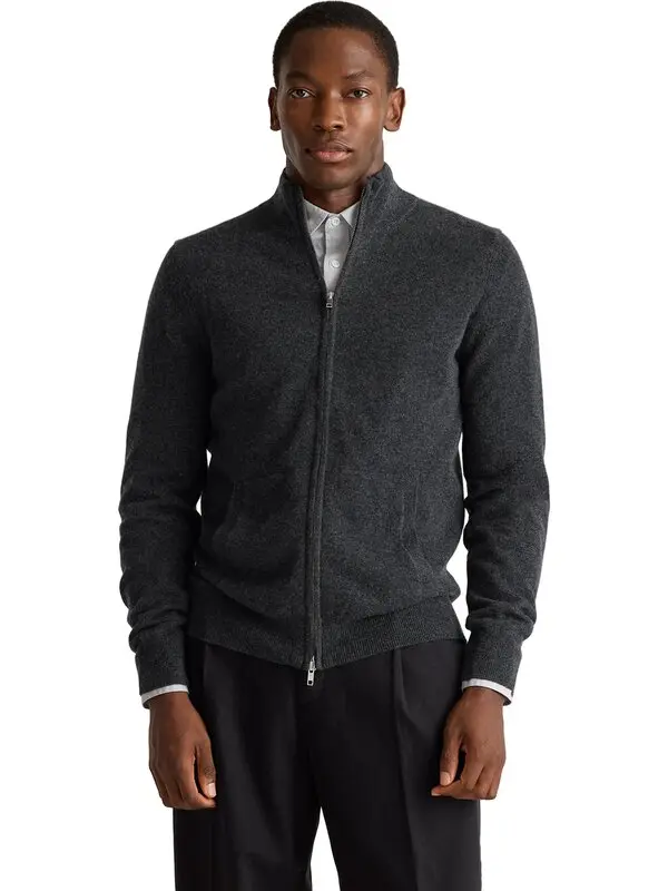 Quince Mongolian Cashmere Full Zip Sweater - Charcoal