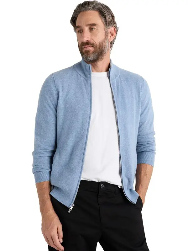 Quince Mongolian Cashmere Full Zip Sweater - Faded Denim