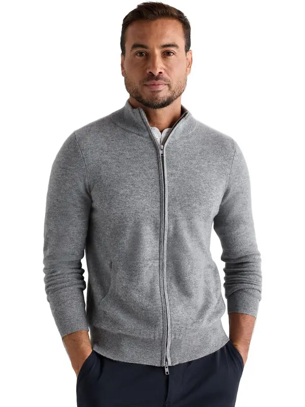 Quince Mongolian Cashmere Full Zip Sweater - Heather Grey