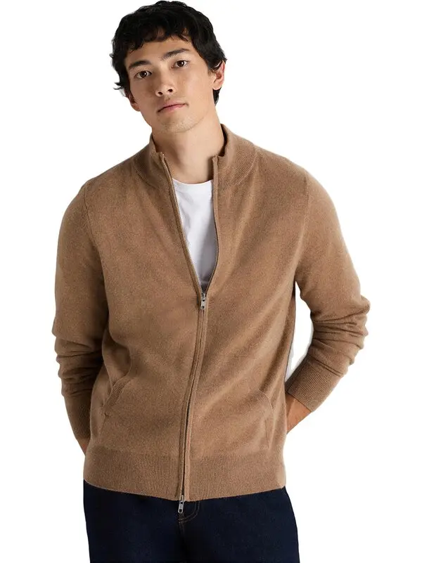 Quince Mongolian Cashmere Full Zip Sweater - Teak