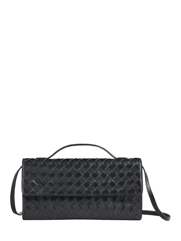 Quince Italian Leather Handwoven Clutch - Black