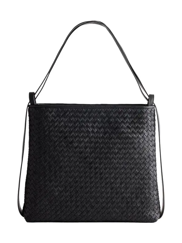 Quince Italian Leather Handwoven Convertible Backpack - Black