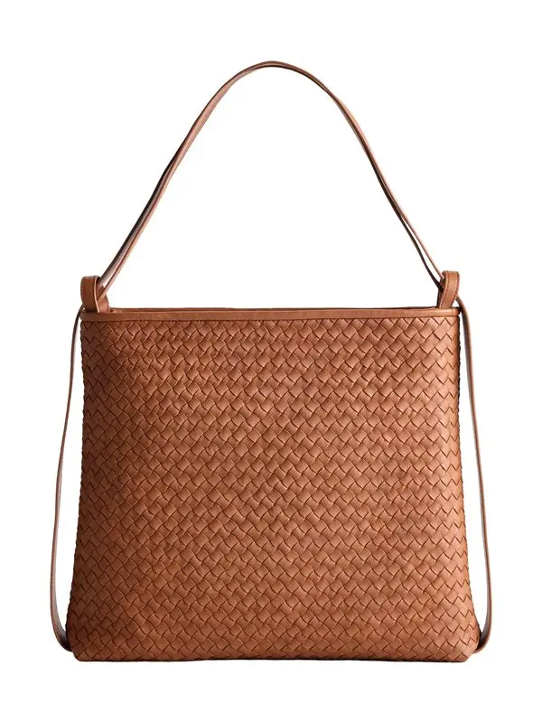 Quince Italian Leather Handwoven Convertible Backpack - Cognac