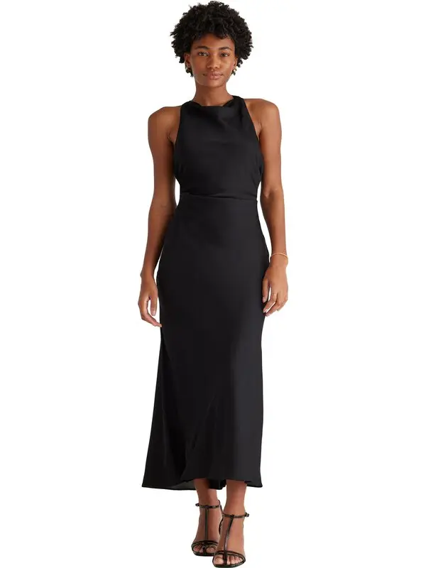 Quince Washable Stretch Silk High Neck Midi Dress - Black