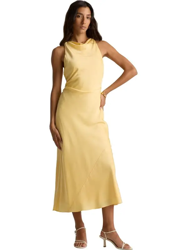 Quince Washable Stretch Silk High Neck Midi Dress - Butter Yellow