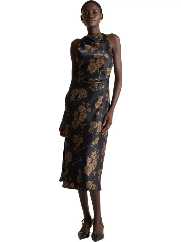 Quince Washable Stretch Silk High Neck Midi Dress - Caper Eclipse