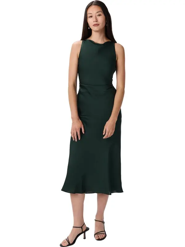 Quince Washable Stretch Silk High Neck Midi Dress - Forest Green