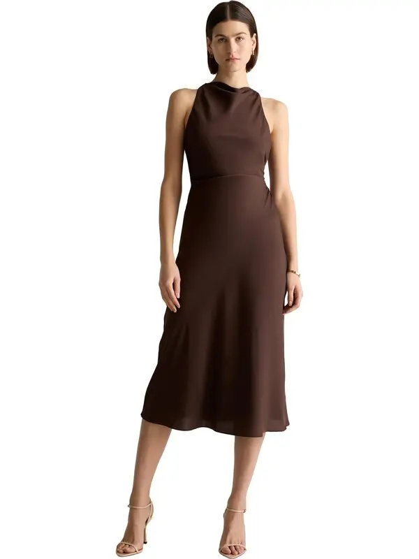 Quince Washable Stretch Silk High Neck Midi Dress - Hot Fudge