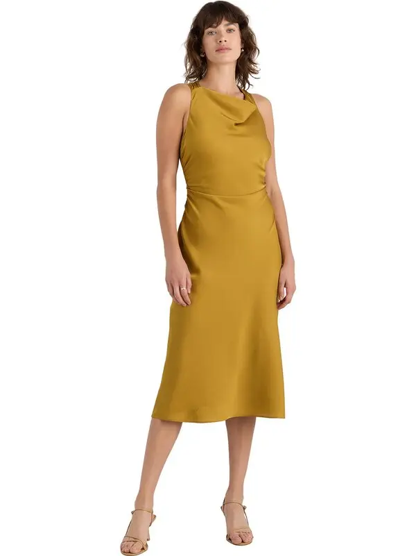 Quince Washable Stretch Silk High Neck Midi Dress - Mineral Yellow