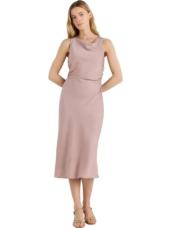 Quince Washable Stretch Silk High Neck Midi Dress - Vintage Pink