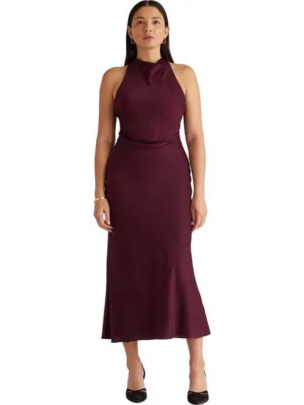 Quince Washable Stretch Silk High Neck Midi Dress - Wine Tasting Red