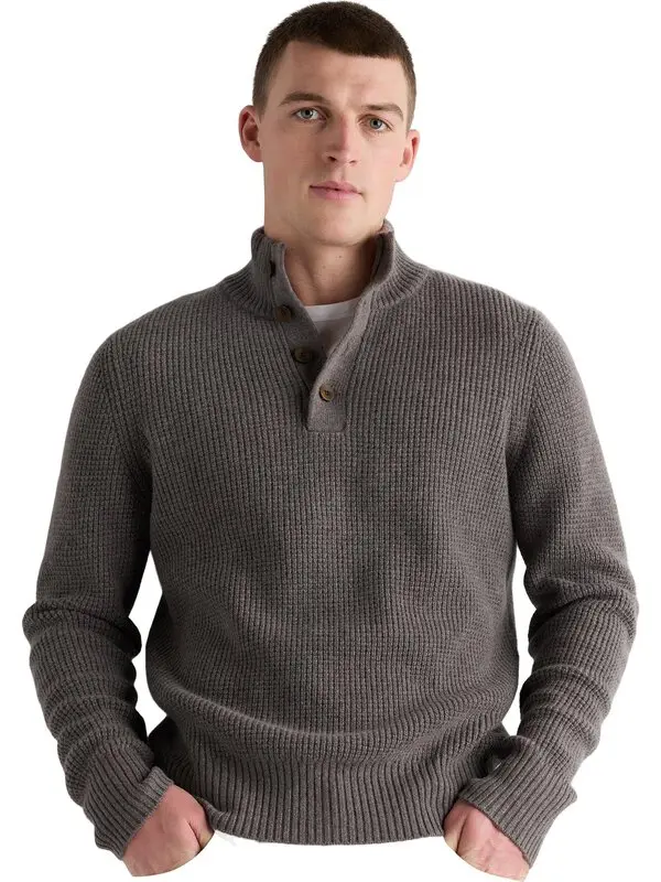 Quince Mongolian Cashmere Waffle Quarter Button Sweater - Elk Brown