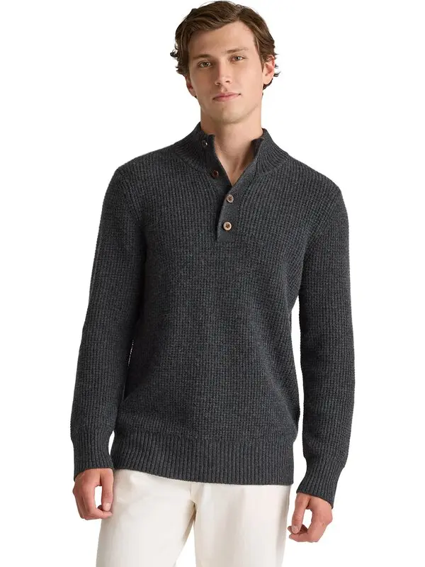 Quince Mongolian Cashmere Waffle Quarter Button Sweater - Heather Charcoal