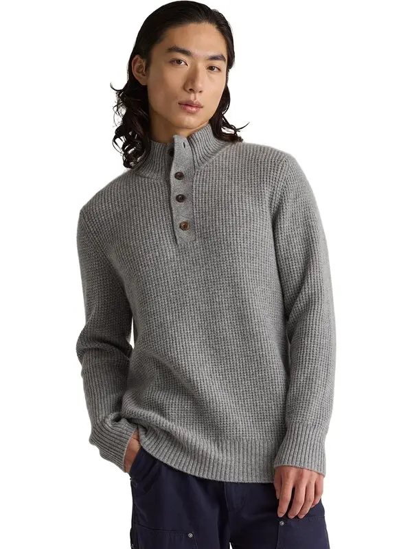 Quince Mongolian Cashmere Waffle Quarter Button Sweater - Heather Grey