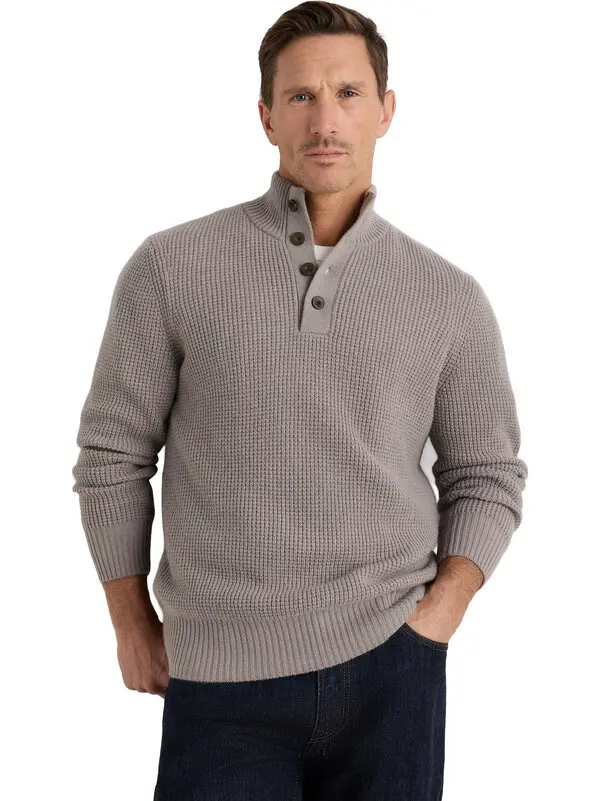 Quince Mongolian Cashmere Waffle Quarter Button Sweater - Morel Grey