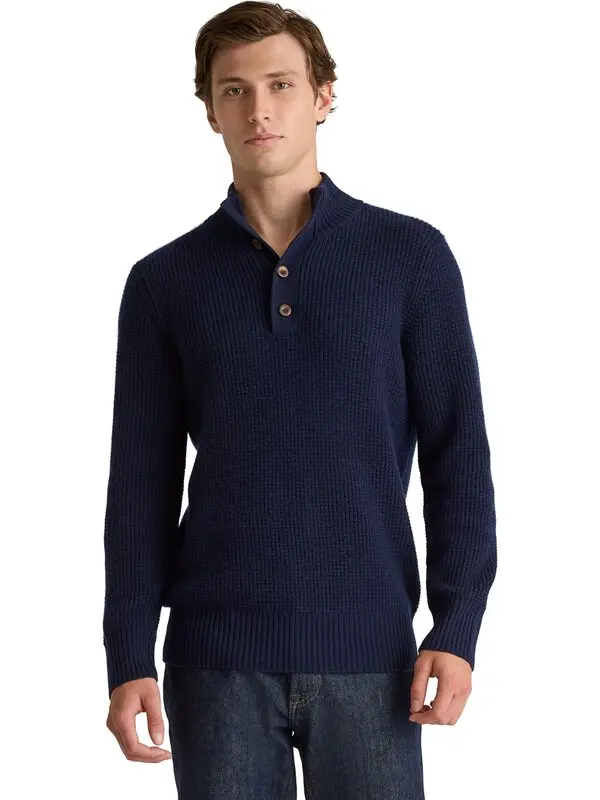 Quince Mongolian Cashmere Waffle Quarter Button Sweater - True Navy