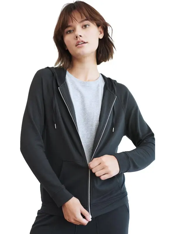 Quince Supersoft Fleece Zip Up Hoodie Jacket - Black