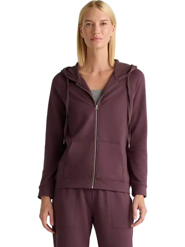 Quince Supersoft Fleece Zip Up Hoodie Jacket - Dried Fig