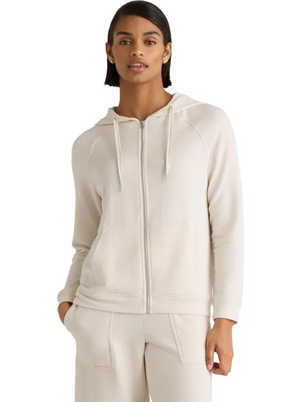 Quince Supersoft Fleece Zip Up Hoodie Jacket - Off-white