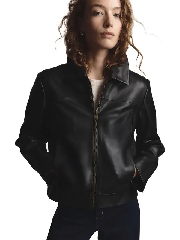 Quince Cropped Leather Zip-front Jacket - True Black