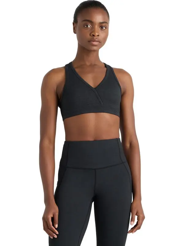 Quince Ultra-soft V-neck Racerback Bra - Heather Black