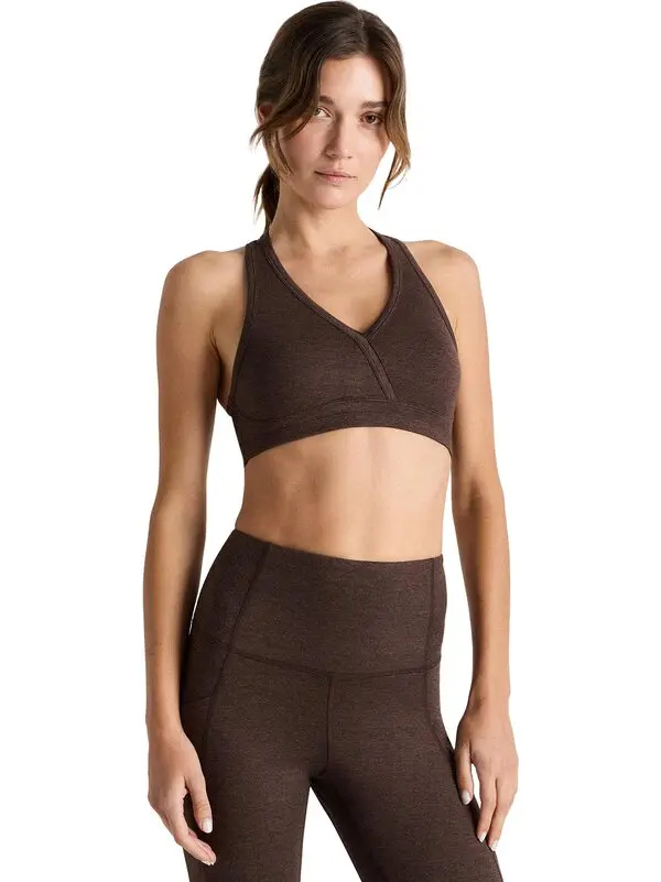 Quince Ultra-soft V-neck Racerback Bra - Heather Espresso