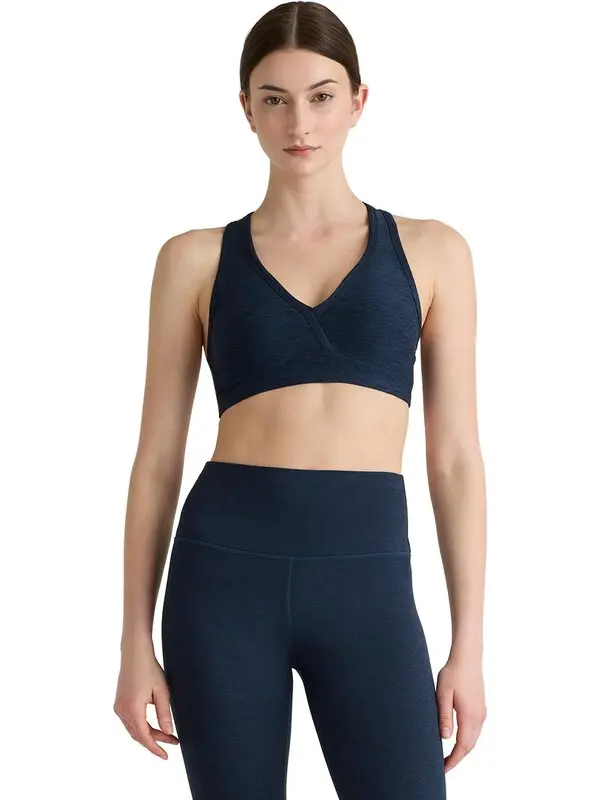 Quince Ultra-soft V-neck Racerback Bra - Heather Navy