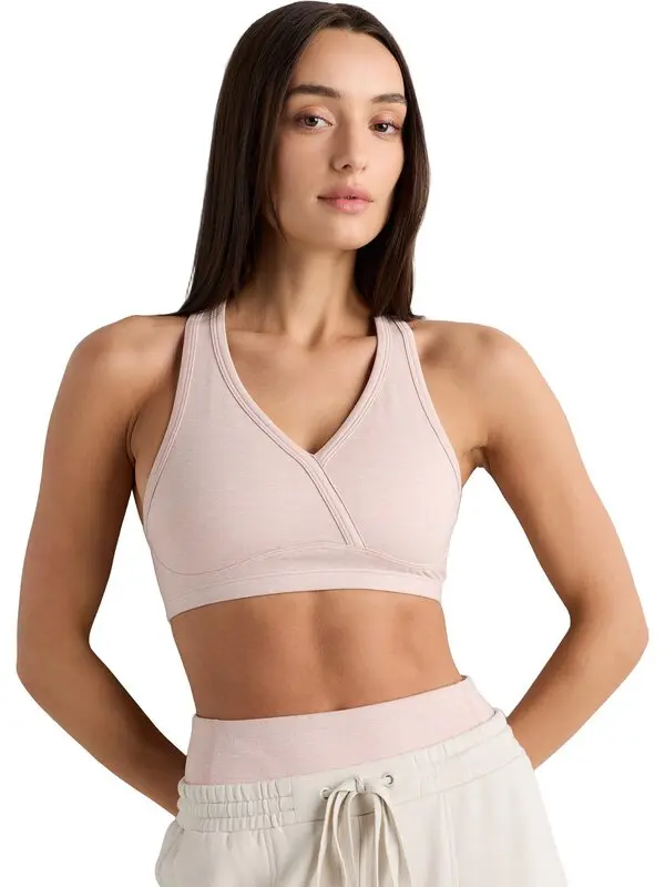 Quince Ultra-soft V-neck Racerback Bra - Heather Shell Pink