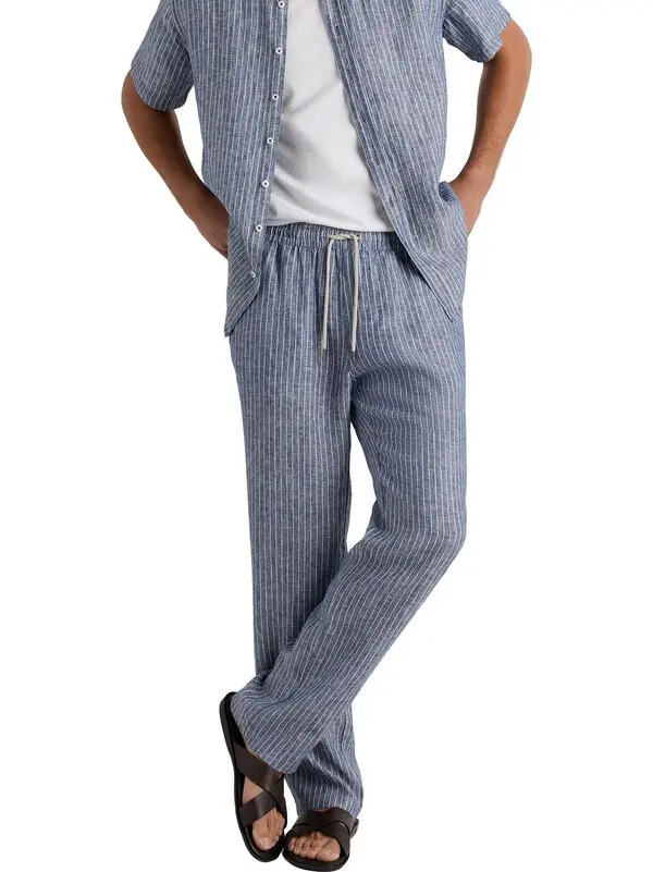 Quince European Linen Drawstring Beach Pants - Chambray Stripe