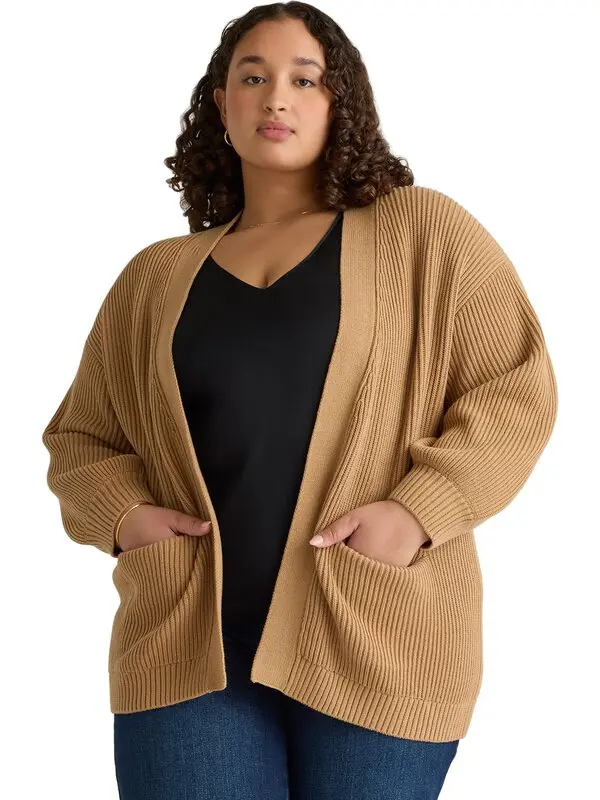Quince Oversized Organic Cotton Cardigan Sweater - Camel