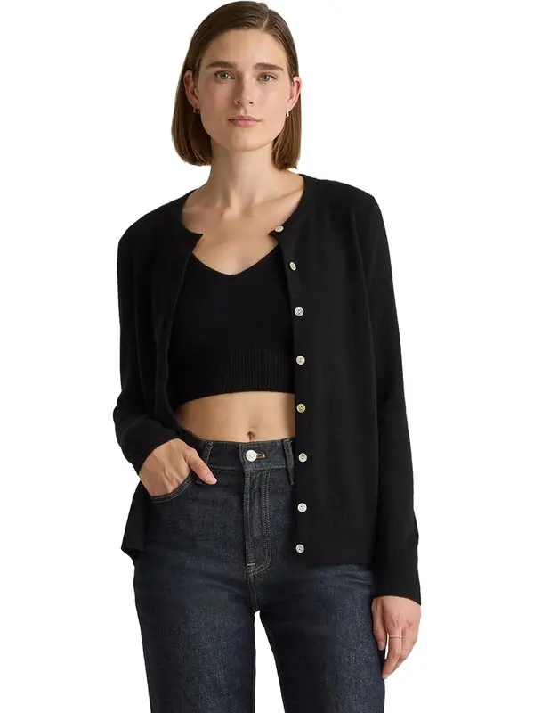 Quince Mongolian Cashmere Cropped Cardigan Sweater - Black