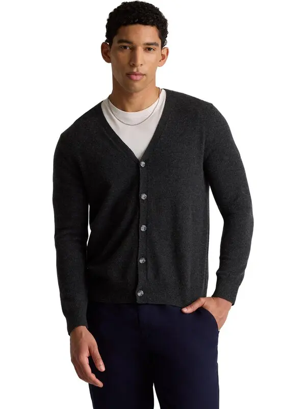 Quince Mongolian Cashmere Cropped Cardigan Sweater - Heather Charcoal