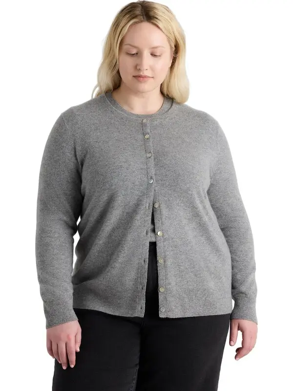 Quince Mongolian Cashmere Cropped Cardigan Sweater - Heather Grey