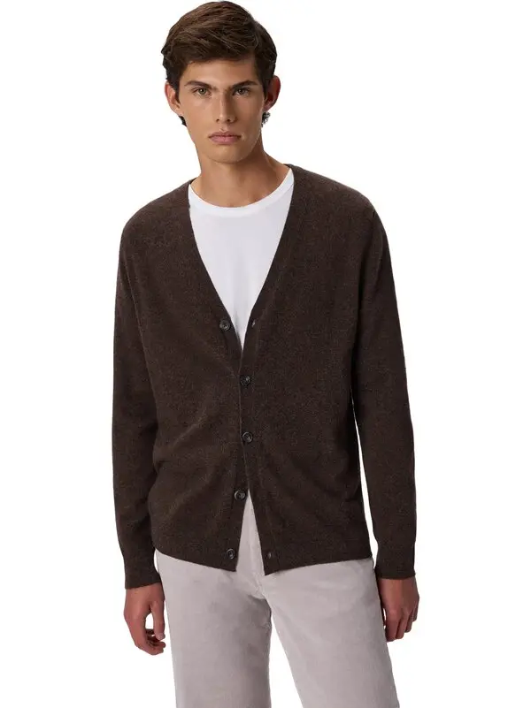 Quince Mongolian Cashmere Cropped Cardigan Sweater - Heather Truffle Brown