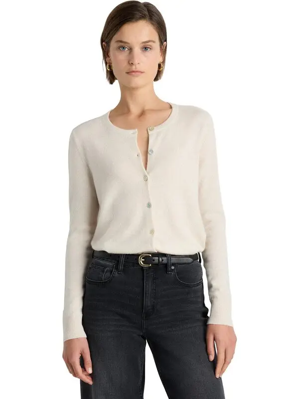 Quince Mongolian Cashmere Cropped Cardigan Sweater - Ivory