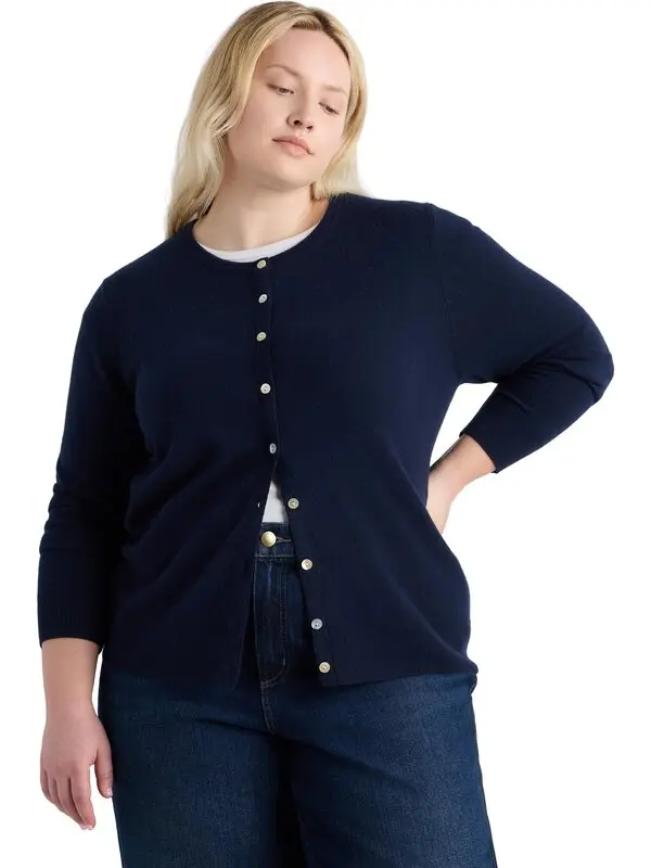 Quince Mongolian Cashmere Cropped Cardigan Sweater - True Navy