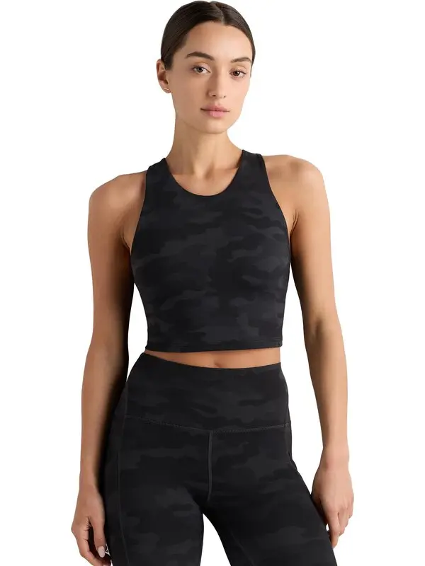 Quince Ultra-form High-neck Cropped Tank Top - Black Camo