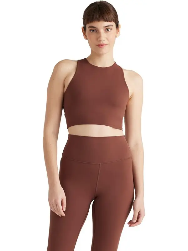 Quince Ultra-form High-neck Cropped Tank Top - Chocolate