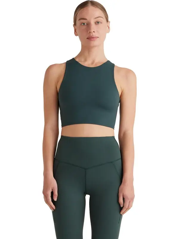 Quince Ultra-form High-neck Cropped Tank Top - Forest Green