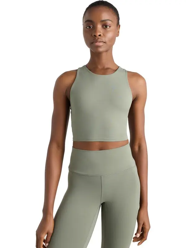 Quince Ultra-form High-neck Cropped Tank Top - Smoked Thyme Green